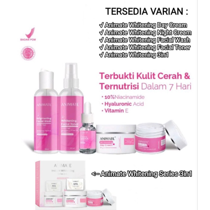 Jual Animate Instant Whitening Paket 3in1/ Animate Toner / Animate ...