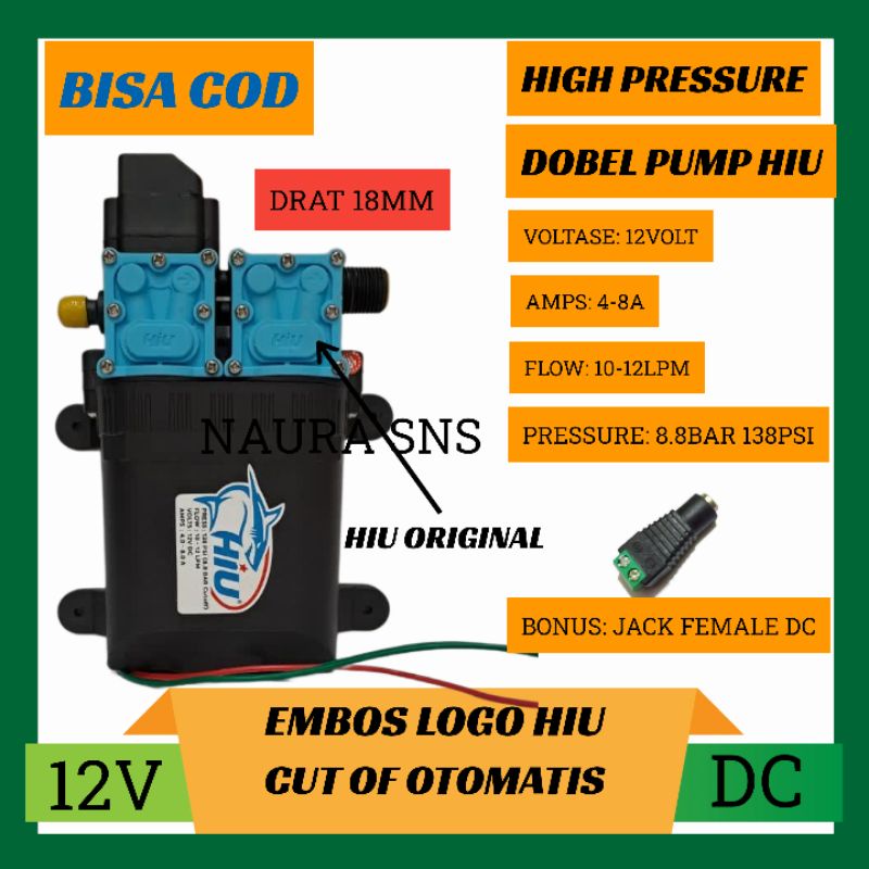 Jual Dual Pump Hiu 12V 8Lpm 8.8 Bar / Mesin Pompa Air DC 12volt 320 PSI ...