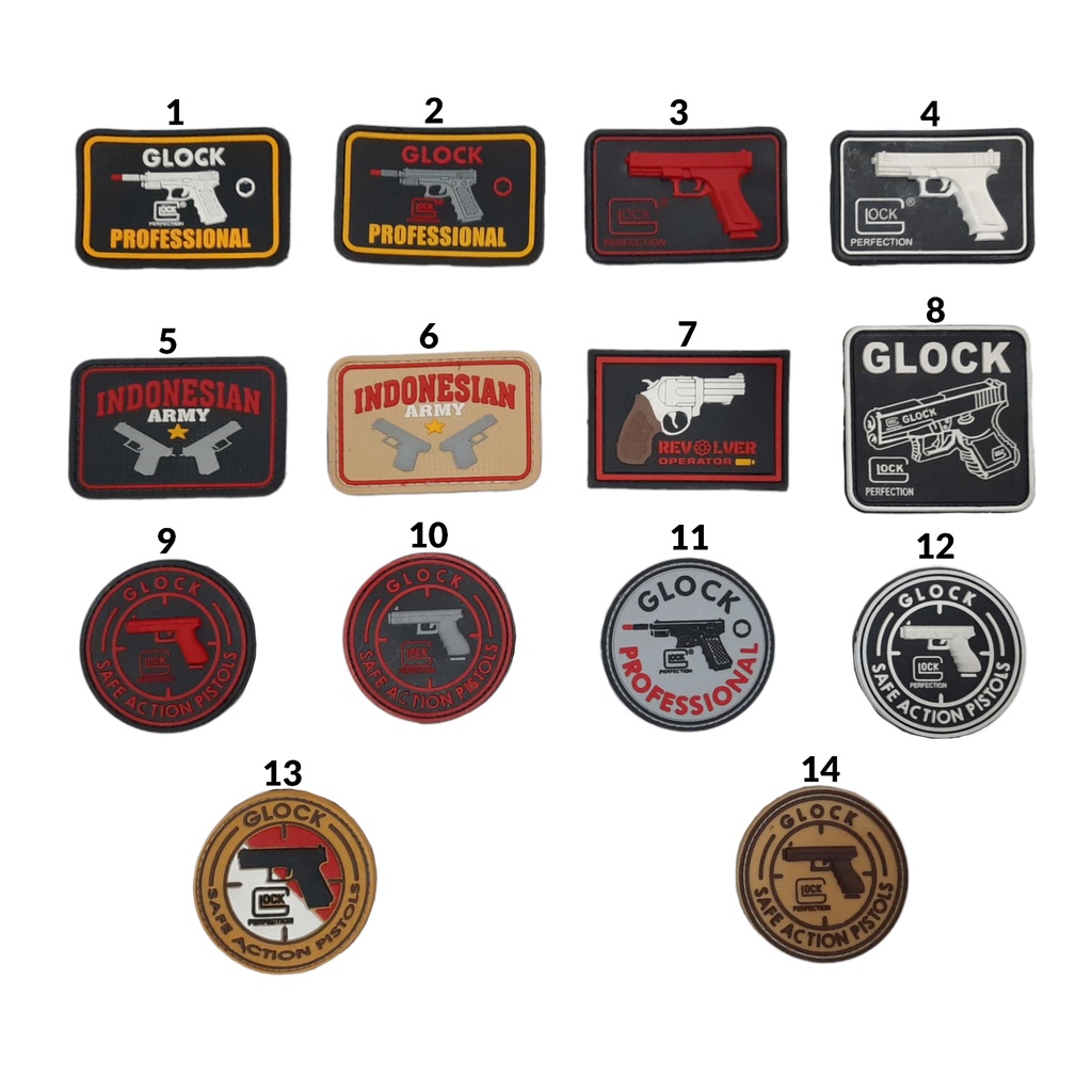 Jual Emblem Patch Rubber Logo Glock, Glock Perfection, Glock Profesional Indonesian Army Velcro ...