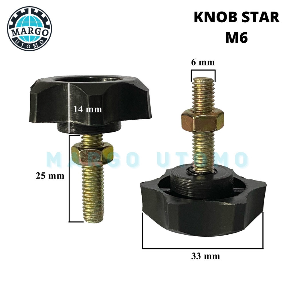 Jual Knob Star Adjuster Baut M6 T25 dan Mur - 2 PCS | Shopee Indonesia
