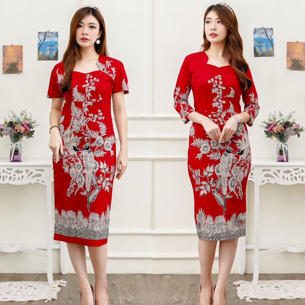 Jual Belvi / Kenaya Dress Wanita Batik Lengan Panjang Couple Modern ...