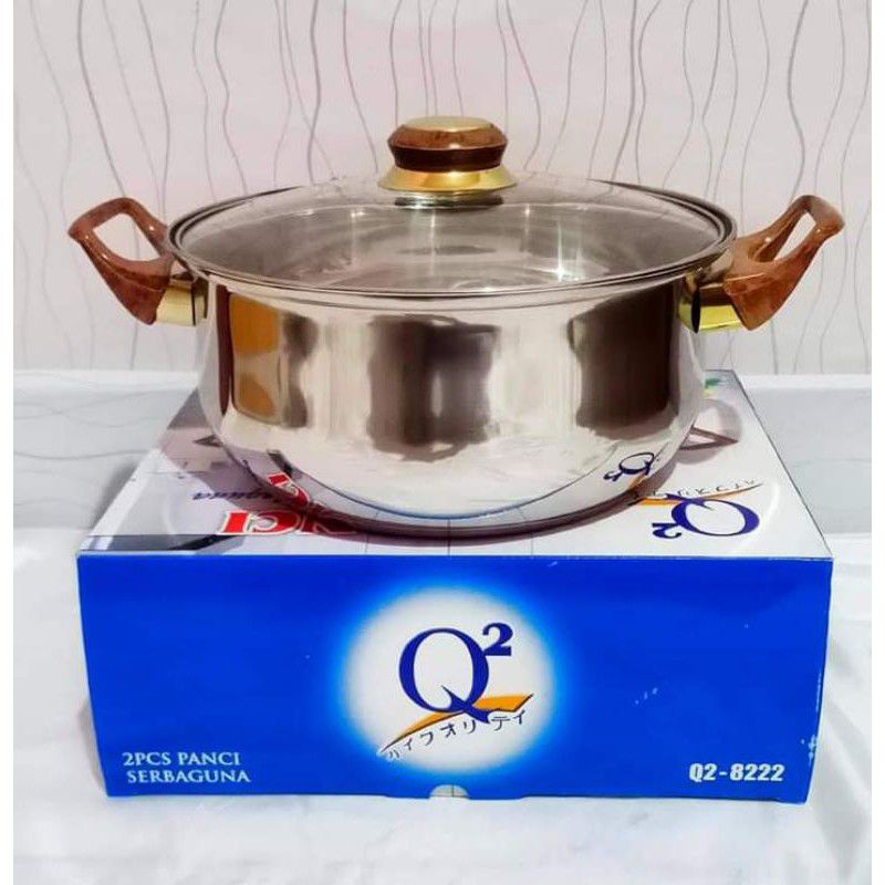 Jual panci kuah Q2 stainless tutup kaca anti lengket Q2 8222 22cm free ...