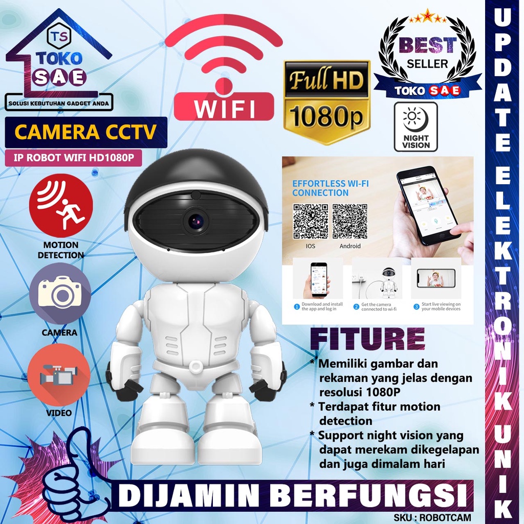 Jual Camera Spy Mini IP Robot Cam WIFI Kamera Full HD 1080P Original ...
