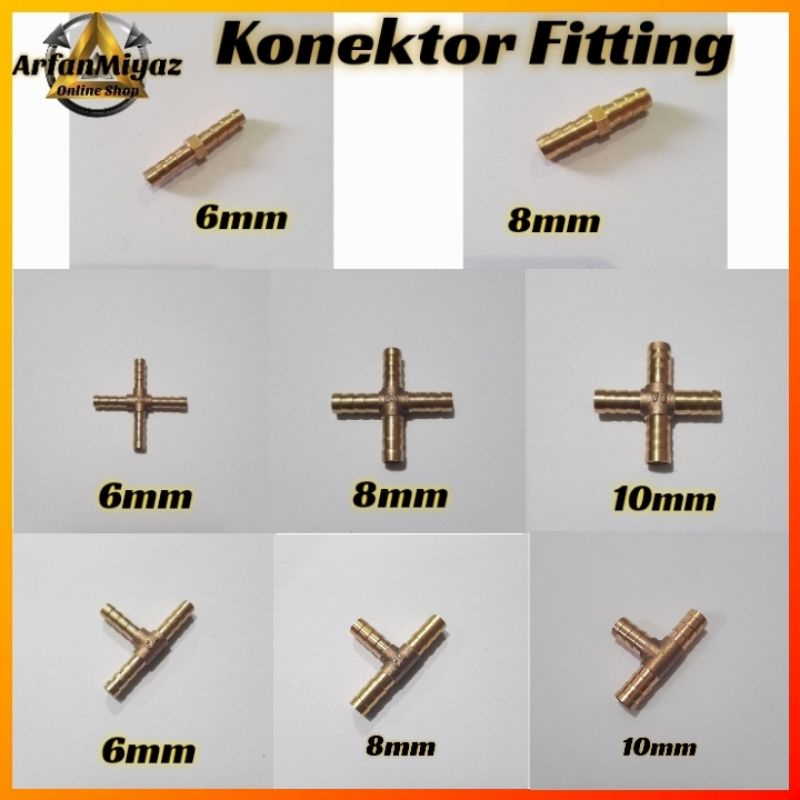 Jual Sambungan Selang Fitting Konektor Bahan Kuningan / 2 Cabang 6mm dan 8mm / 3 Cabang 6mm,8mm ...