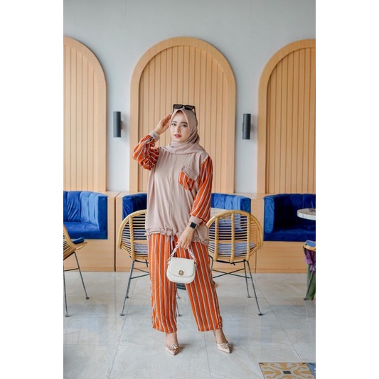 Jual One set kombi salur rayon mix airflow | Shopee Indonesia