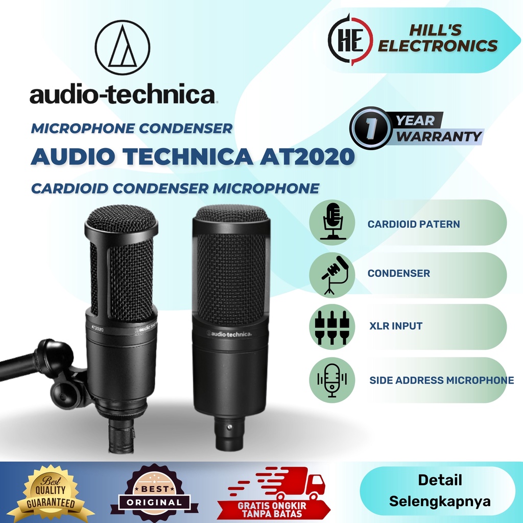 Jual Audio Technica AT2020 / AT 2020 Cardiodid Condenser Microphone ...