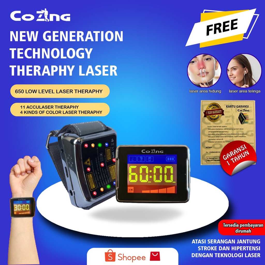 Jual Jam Terapi Laser Plus Cozing Terbaru 11 Titik Akupuntur 4 Warna ...
