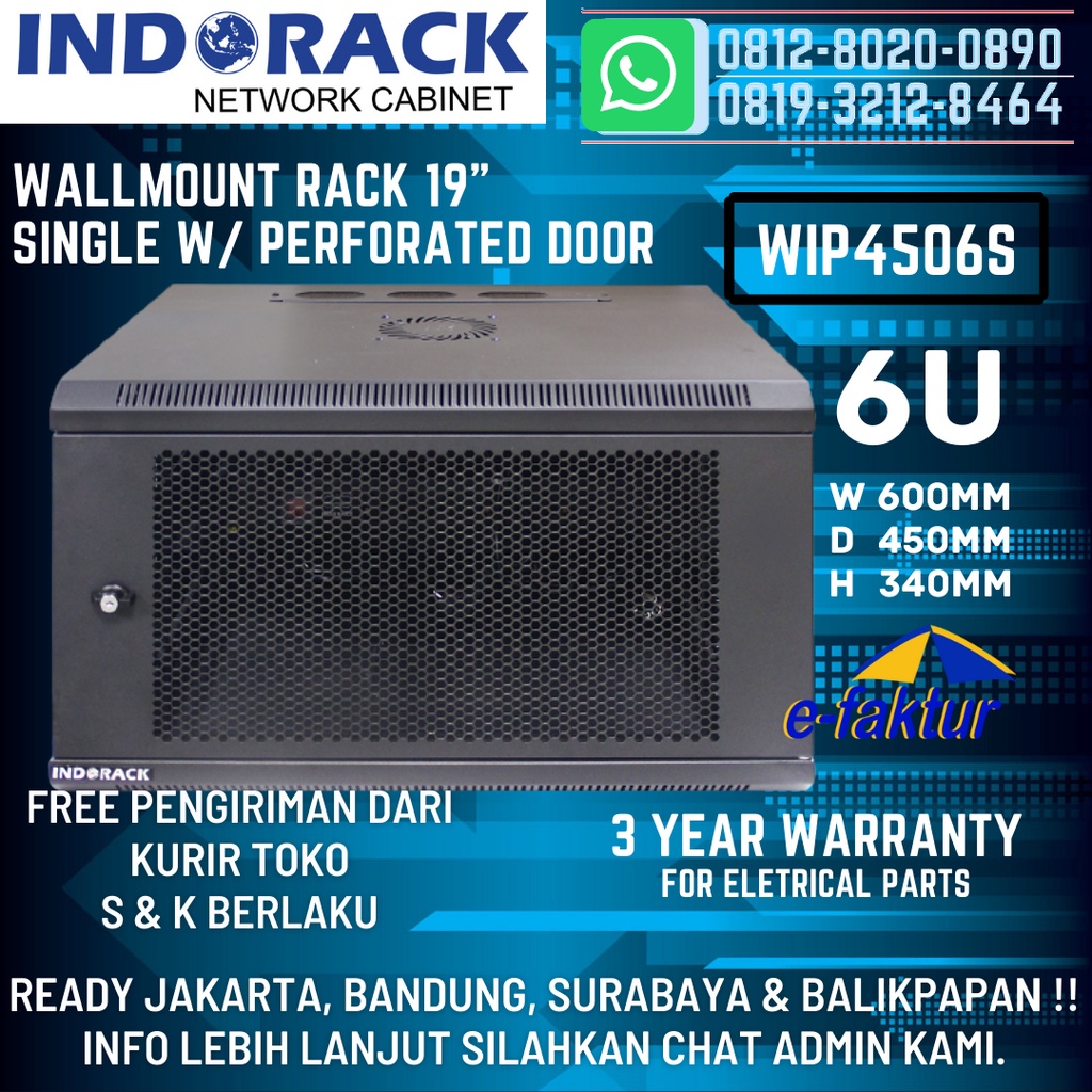 Jual INDORACK Wallmount Rack 6U Depth 450mm Perforated/Single Door Rak ...
