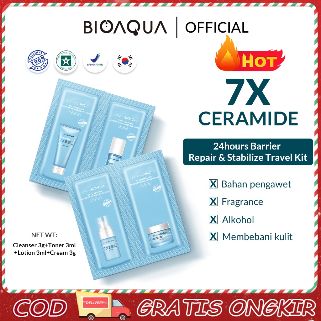 Jual BIOAQUA 7X Ceramide Skin Barrier Repair Moisturizer Travel Kit Skincare Paket With Cleanser ...