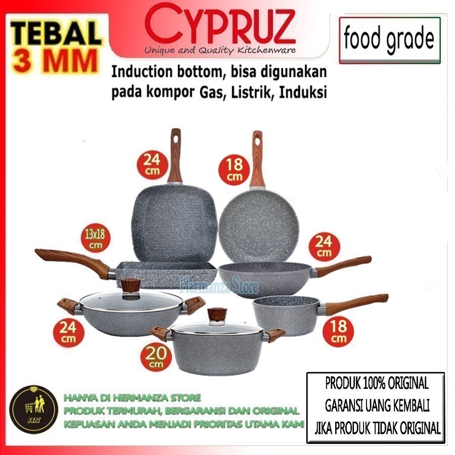 Jual Cypruz Cyprus Pan Set Induksi Marble Cookware 7 Pcs Panci Wajan ...