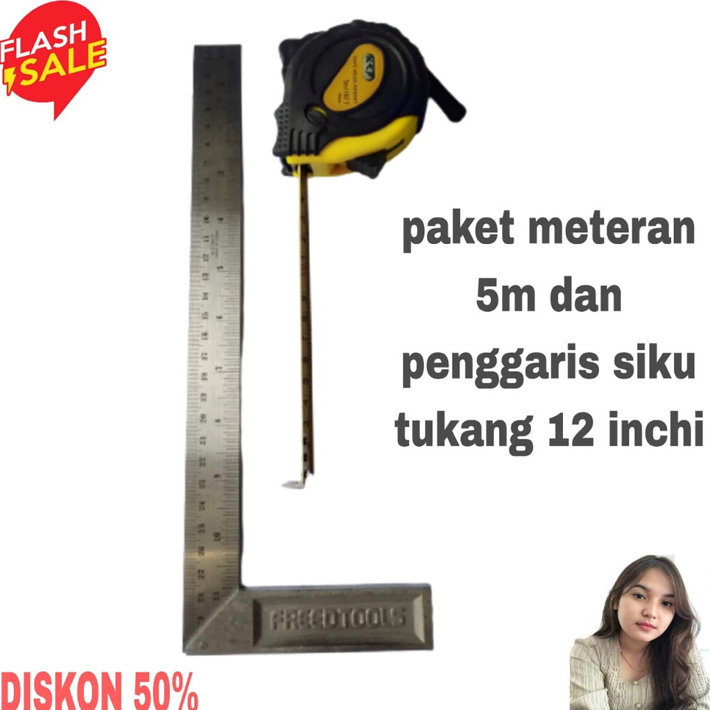 Jual paket meteran 5m dan penggaris siku 12inchi promo cod murah lebbay ...