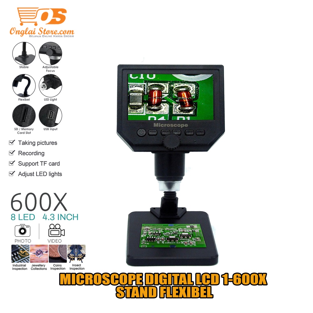 Jual Microscope Digital LCD 1-600X Mikroskop Stand Flexibel | Shopee ...