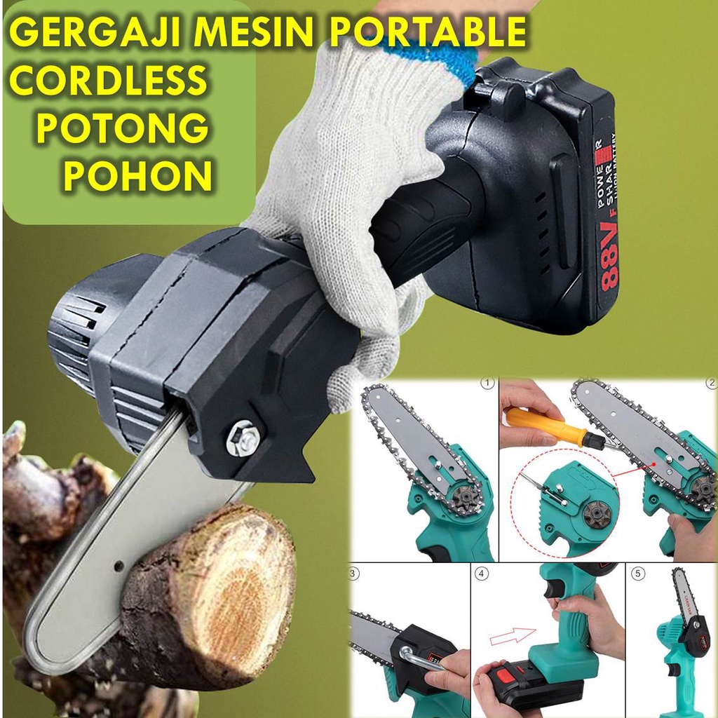 Jual Gergaji Mesin Pohon Mini Elektrik Portable Cordless Baterai Tanpa Kabel Wireless ...