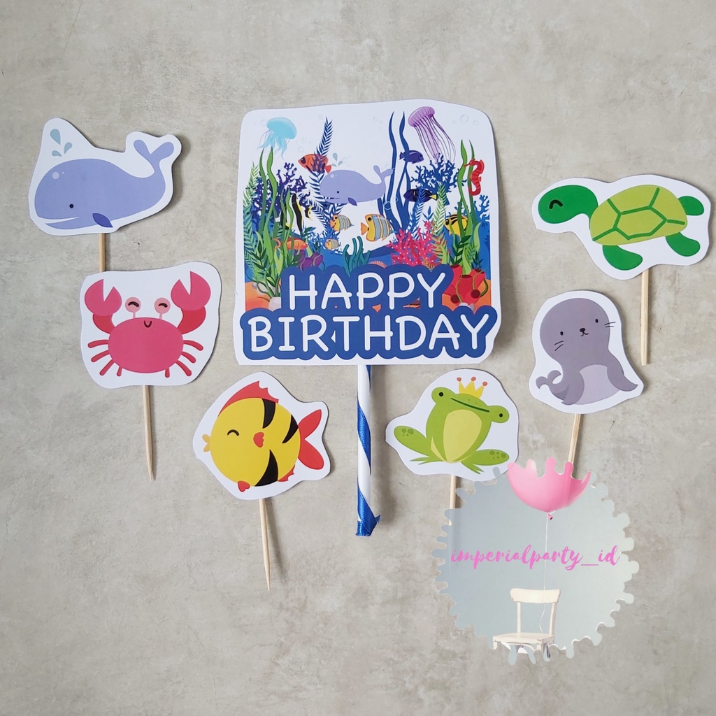 Jual Cake Cupcake Topper Tusukan Kue Happy Birthday Sea Animal Ocean ...