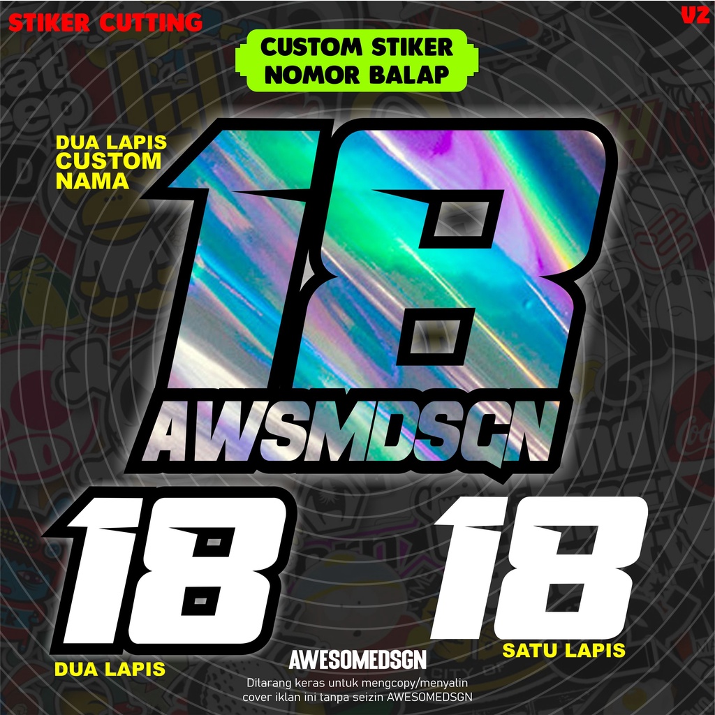 Jual CUSTOM sticker stiker cutting nomor start balap motor mobil v2 ...