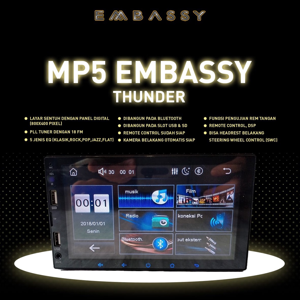 Jual Head Unit MP5 Embassy Thunder DSP 7 Inch Fullglass MirrorLink ...