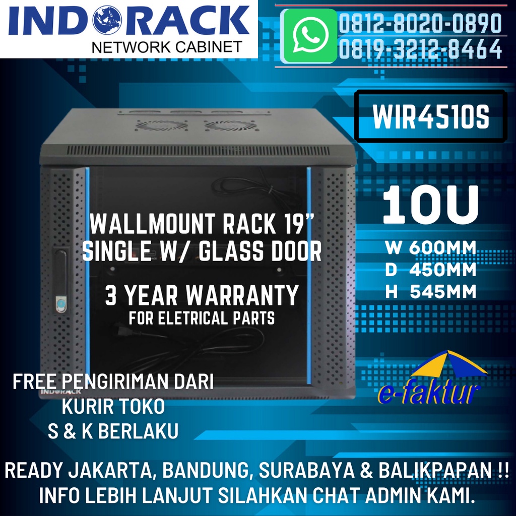 Jual Wallmount Rack INDORACK WIR4510S Glass Door Rak Server 10U Depth 450mm | Shopee Indonesia