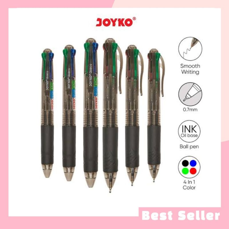 Jual Pulpen Joyko Quaco BP-213 0.7mm Pulpen 4 Warna 1 Pack isi 12 pcs ...