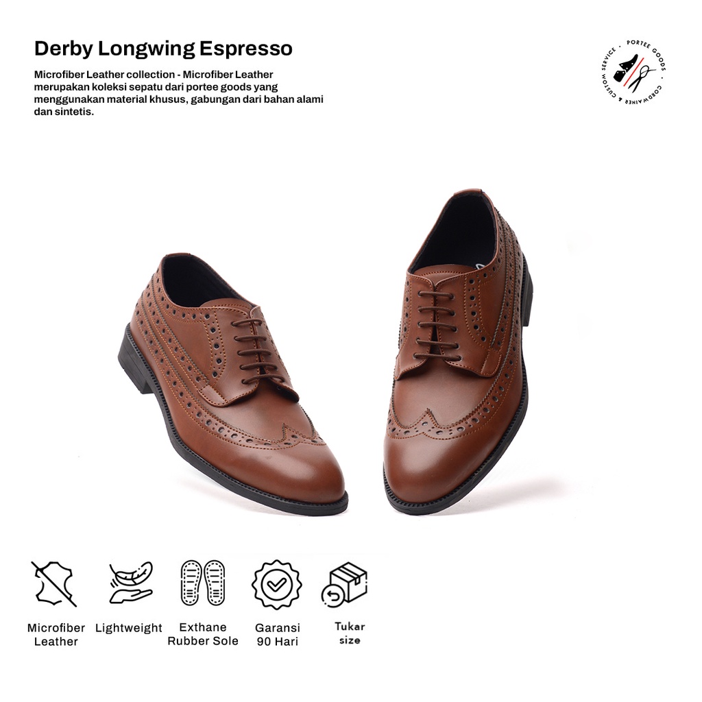 Jual Sepatu Kerja Pria Portee Goods Derby Longwing Coklat Espresso ...