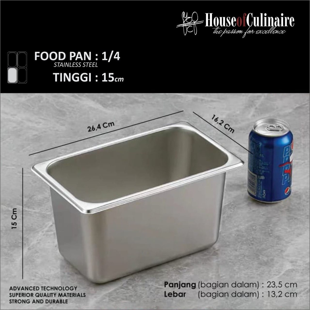 Jual Food Pan Stainless 1/4 Tinggi 15 cm Gastronom Pan | Shopee Indonesia