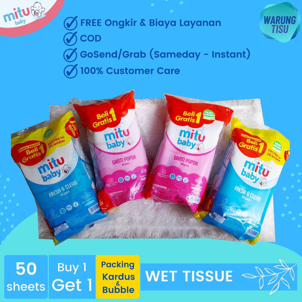 Jual Mitu Baby Wipes Tisu Basah 50 Sheets Buy 1 Get 1 + FREE Packing ...