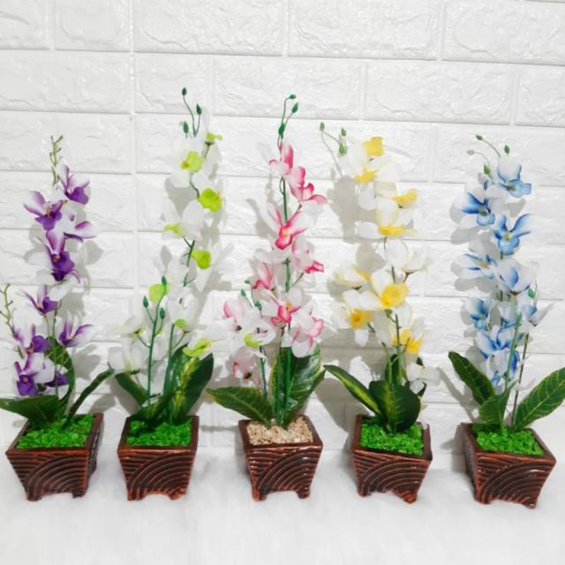 Jual BUNGA HIAS ANGGREK TUNGGAL VAS KAYU UKIR TINGGI 40CM // BUNGA ...