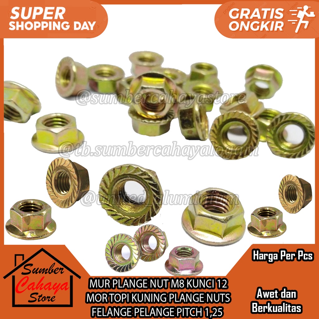 Jual MUR PLANGE NUT M8 KUNCI 12 MOR TOPI KUNING PLANGE NUTS FELANGE ...
