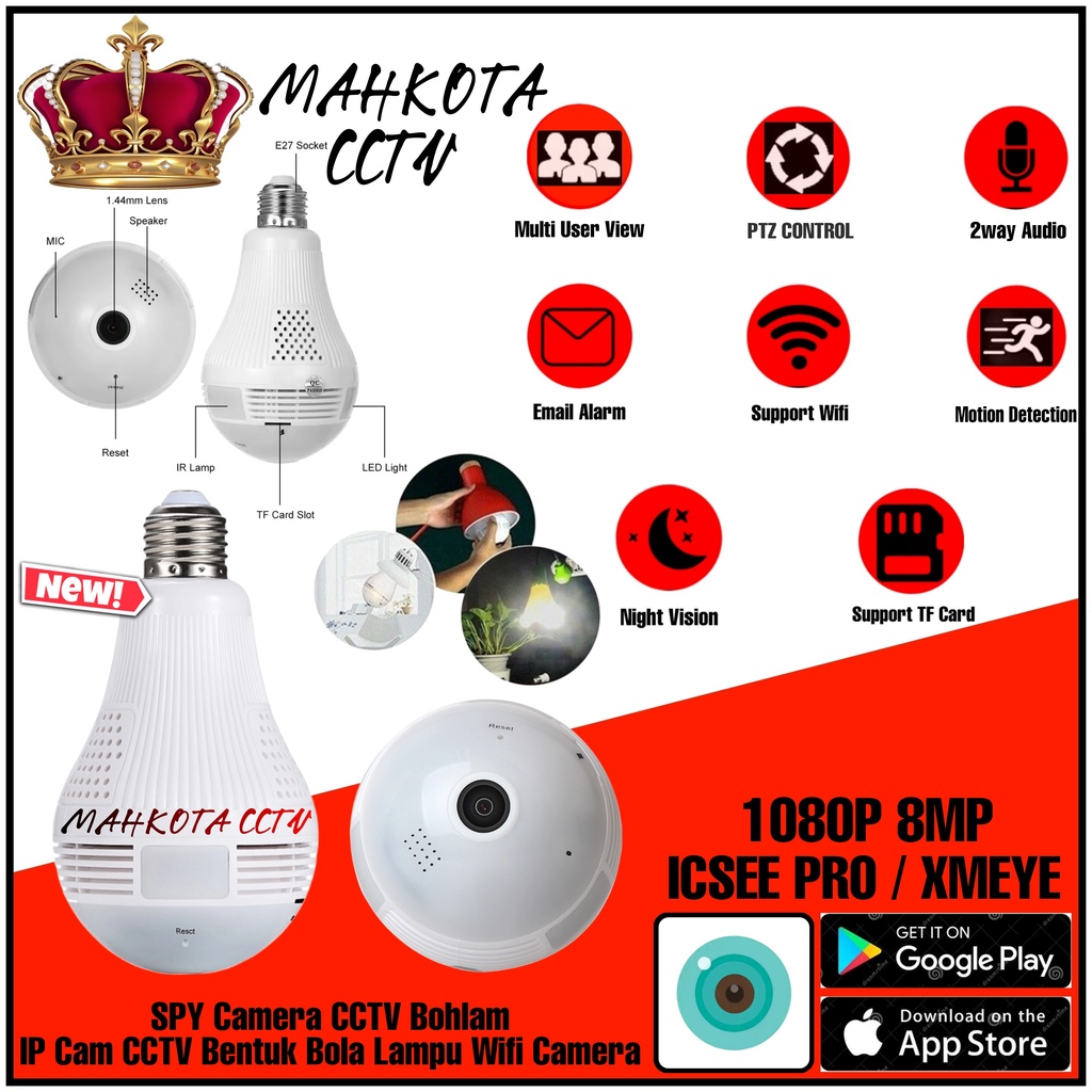 Jual IP KAMERA CCTV BOLA LAMPU PANORAMA FULL HD 1080P ICSEE | Shopee ...