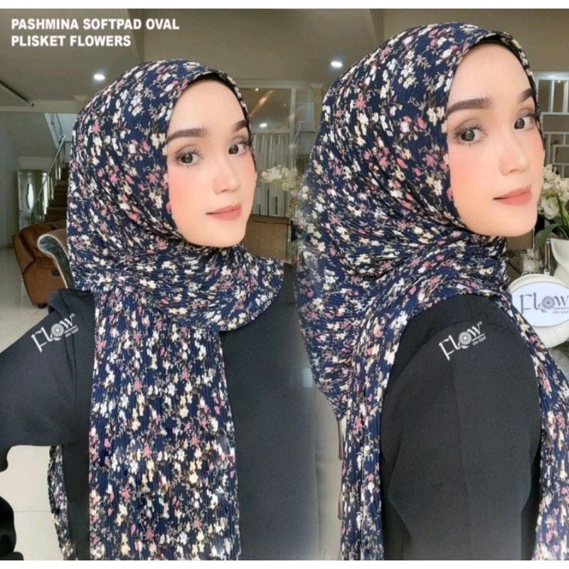 Jual Jilbab Pasmina Oval Original Flow plisket Flower Softpad | Shopee Indonesia