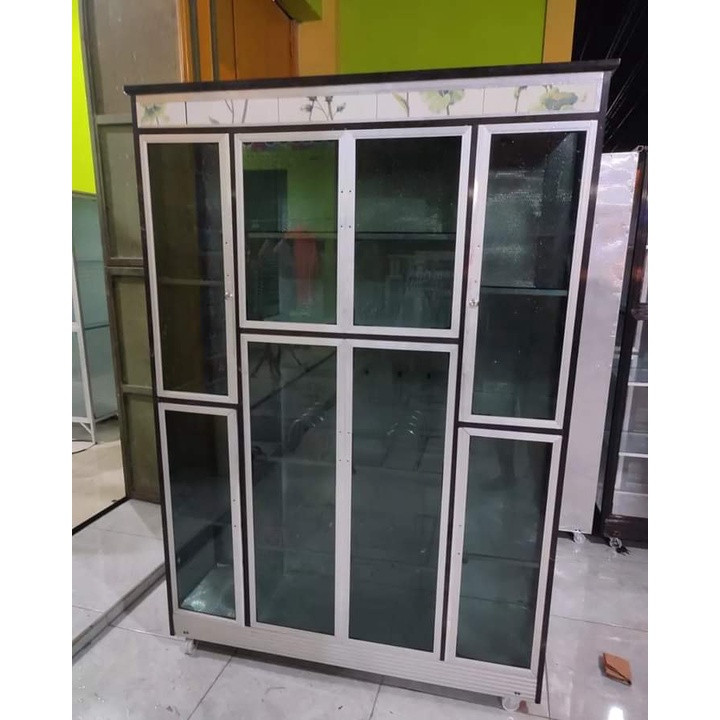 Jual LEMARI RAK PIRING KACA ALUMUNIUM 4 PINTU FULL KACA GELAP BAWAH ...