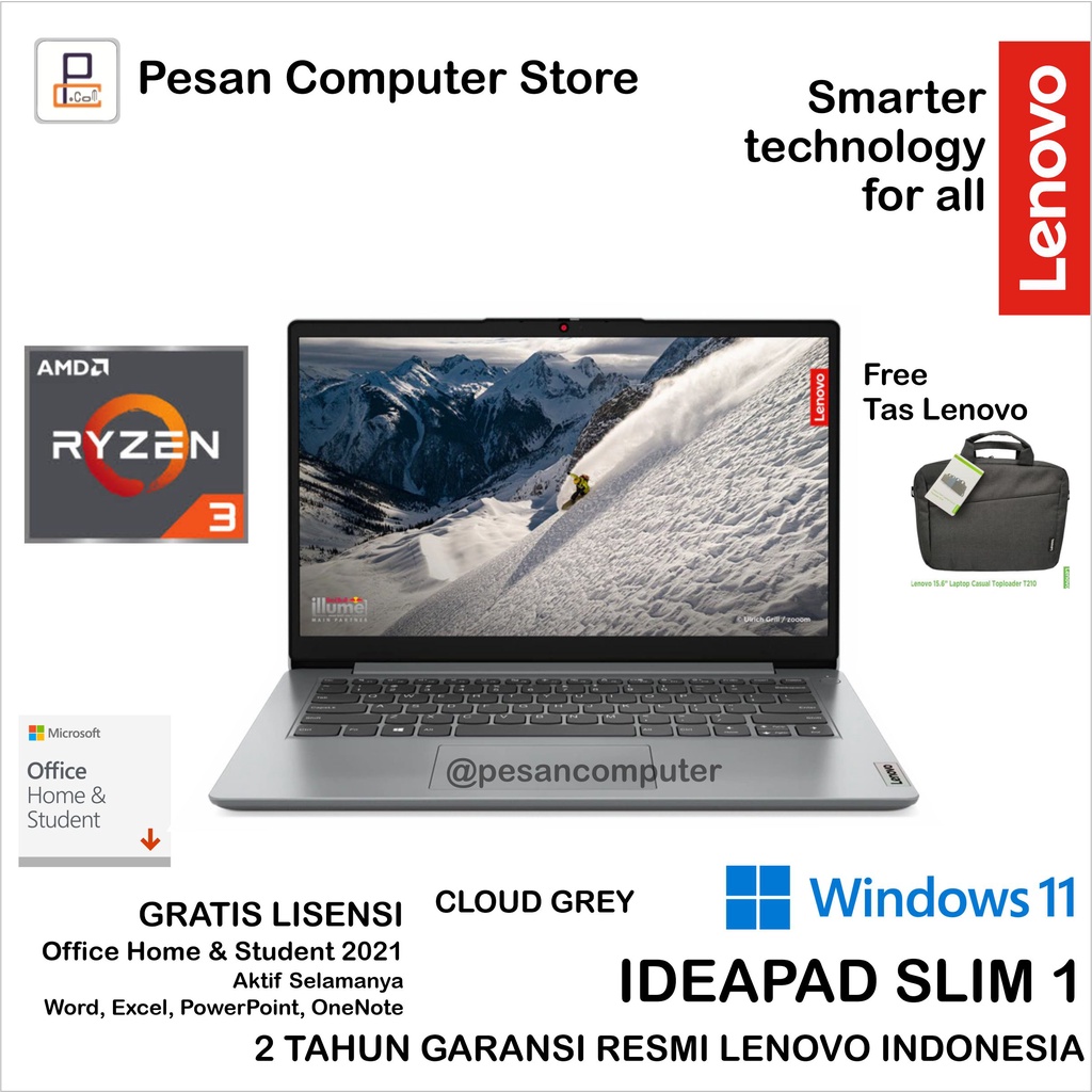Jual Lenovo IdeaPad Slim 1 3HID AMD RYZEN 3 7320U 8GB 256GB SSD 14 FHD TN Backlit AMD Radeon ...