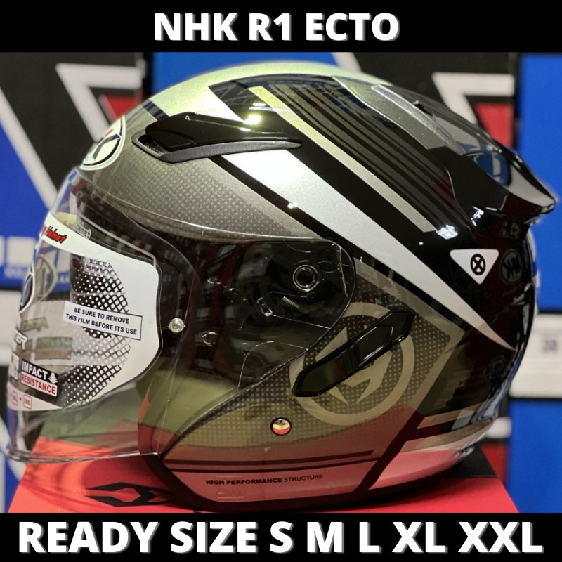 Jual Helm NHK R1 Ecto Black Silver Glossy Double Visor Half Face ...