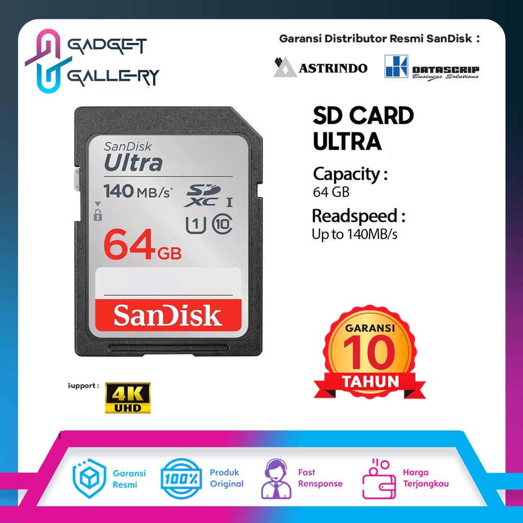 Jual Sandisk Ultra SDXC UHS-I Card / SD Card Class 10 140MBps - 64GB ...