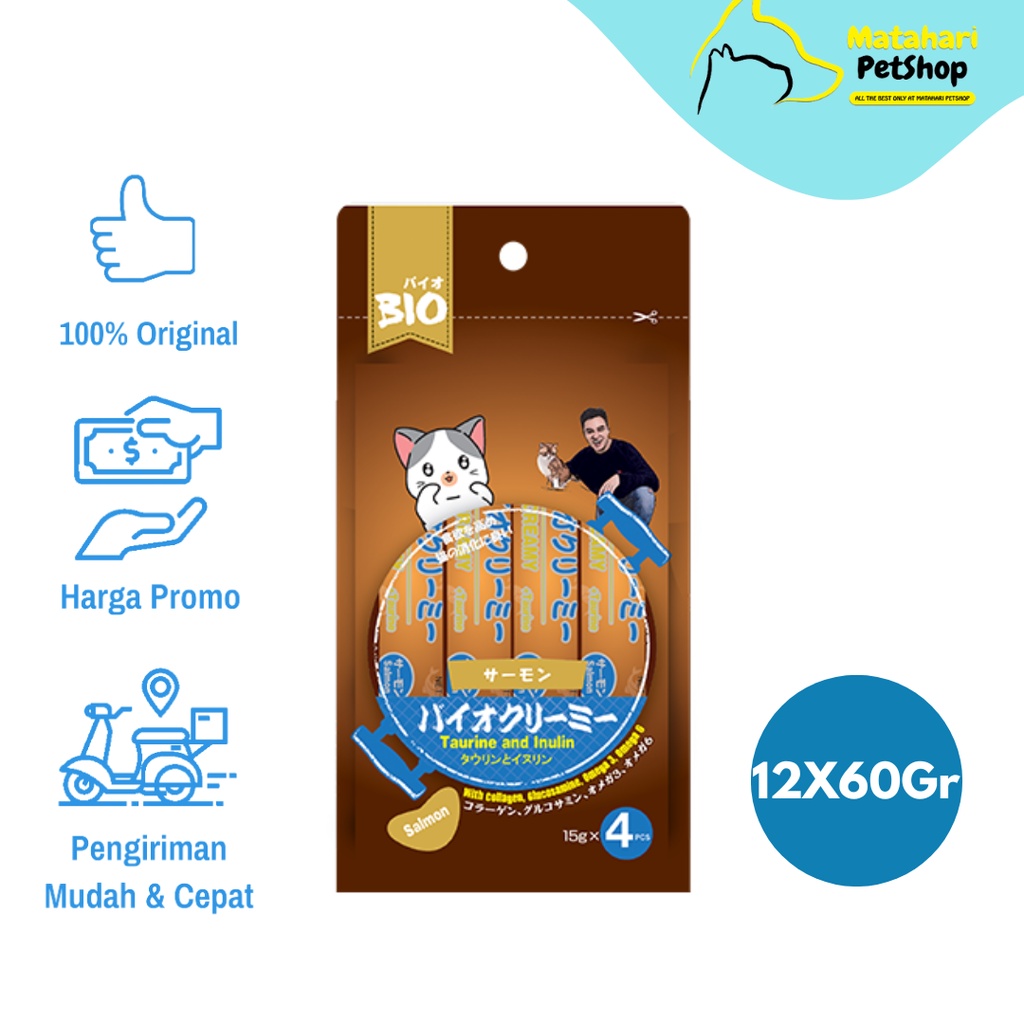 Jual Bio Creamy Cat Treat Snack Kucing liquid Kemasan 1 Box 12x60gram ...