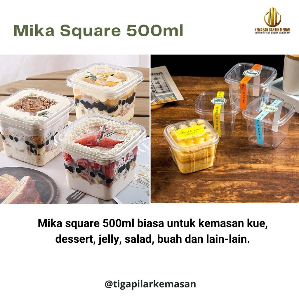Jual mika dessert box/box cake/ mika square 500ml/mika kue murah ...