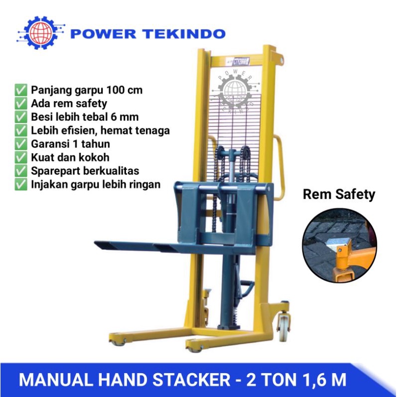Jual AMW Hand Stacker 2 Ton 1,6 Meter Manual Forklift Car Lift 2000 Kg ...