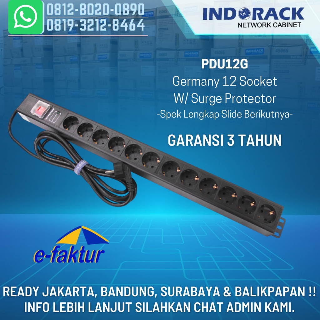 Jual INDORACK PDU 12 SOCKET GERMANY EUROPE C13 MULTI SOCKET RACK SERVER ...