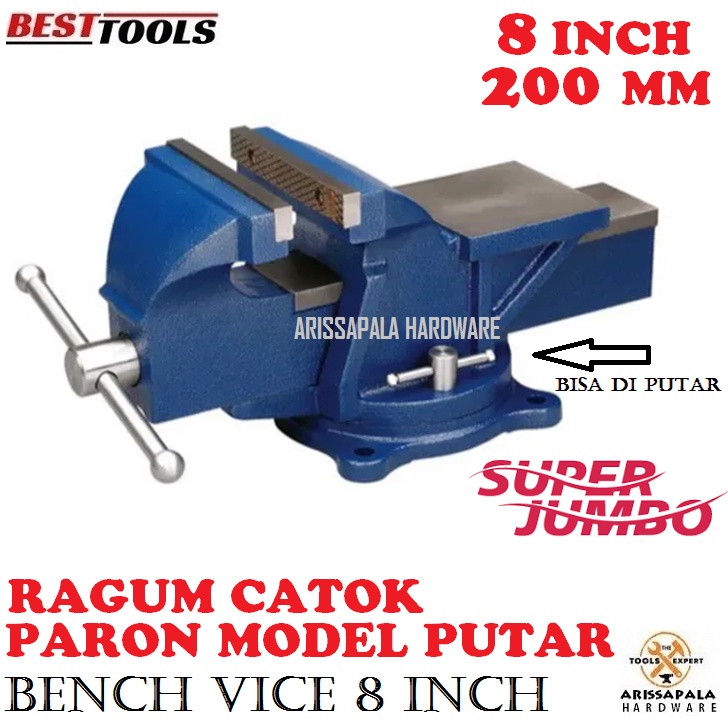 Jual Catok Paron Ragum Meja Putar Tanggem 8 inch / Bench Vise 8 inch ...