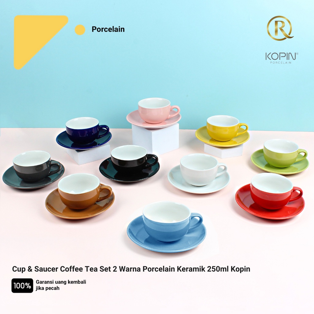 Jual Cup & Saucer Coffee Tea Set 2 Warna Porcelain Keramik 250ml Kopin ...