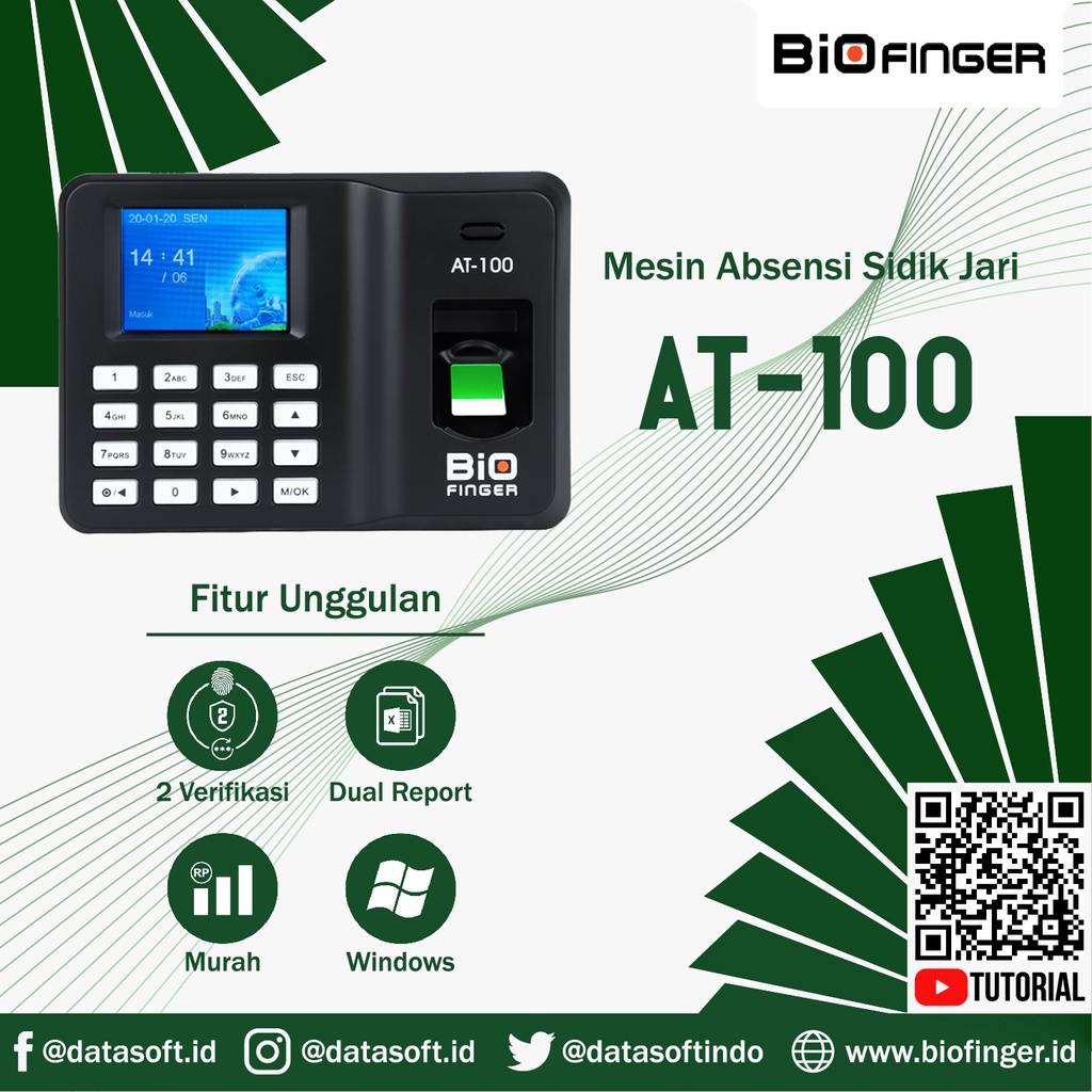 Jual Mesin Absensi BioFinger AT-100, USB, Exel, Murah Garansi 1 Thn ...