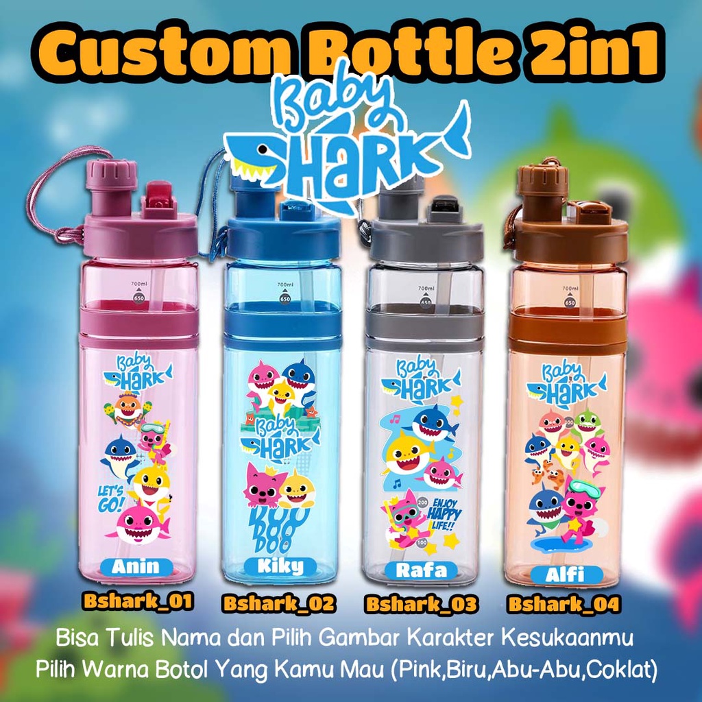 Jual Custom Botol Minuman - 2in1 - Gambar KARTUN ANAK POPULER Hiu SHARK ...