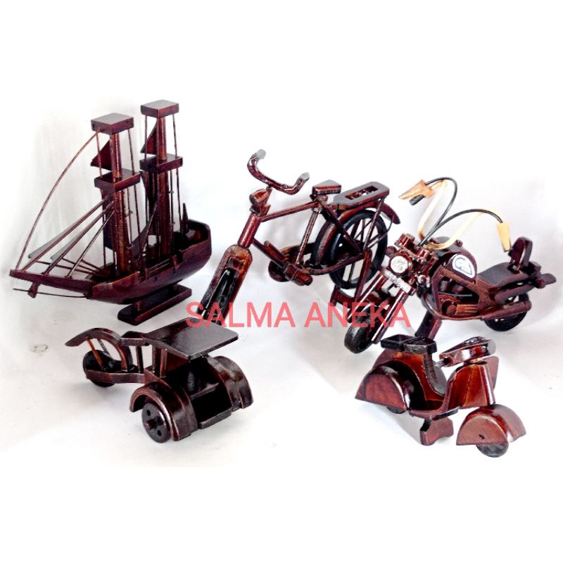 Jual (PAKET TERMURAH) MINIATUR KAYU SEPEDA MOTOR HARLEY KAPAL BECAK ...
