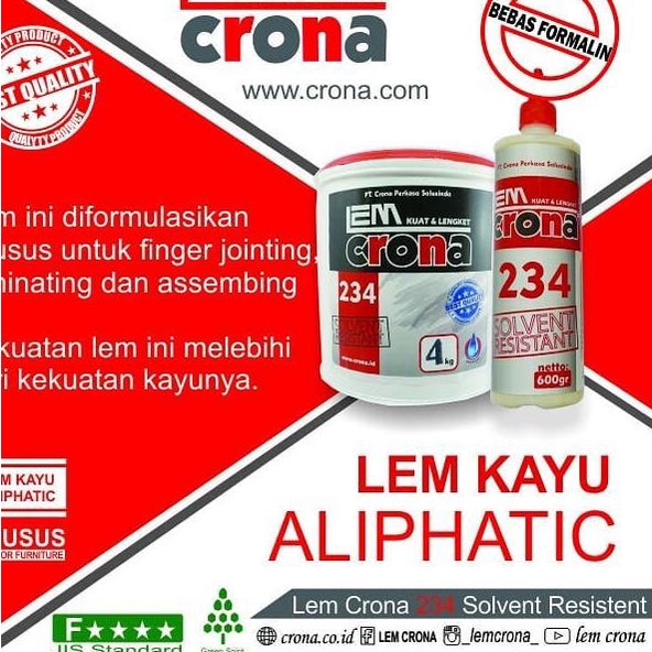 Jual Lem Crona 234 SR Lem Kayu * ALIPHATIC WOOD GLUE (4 KG) | Shopee Indonesia