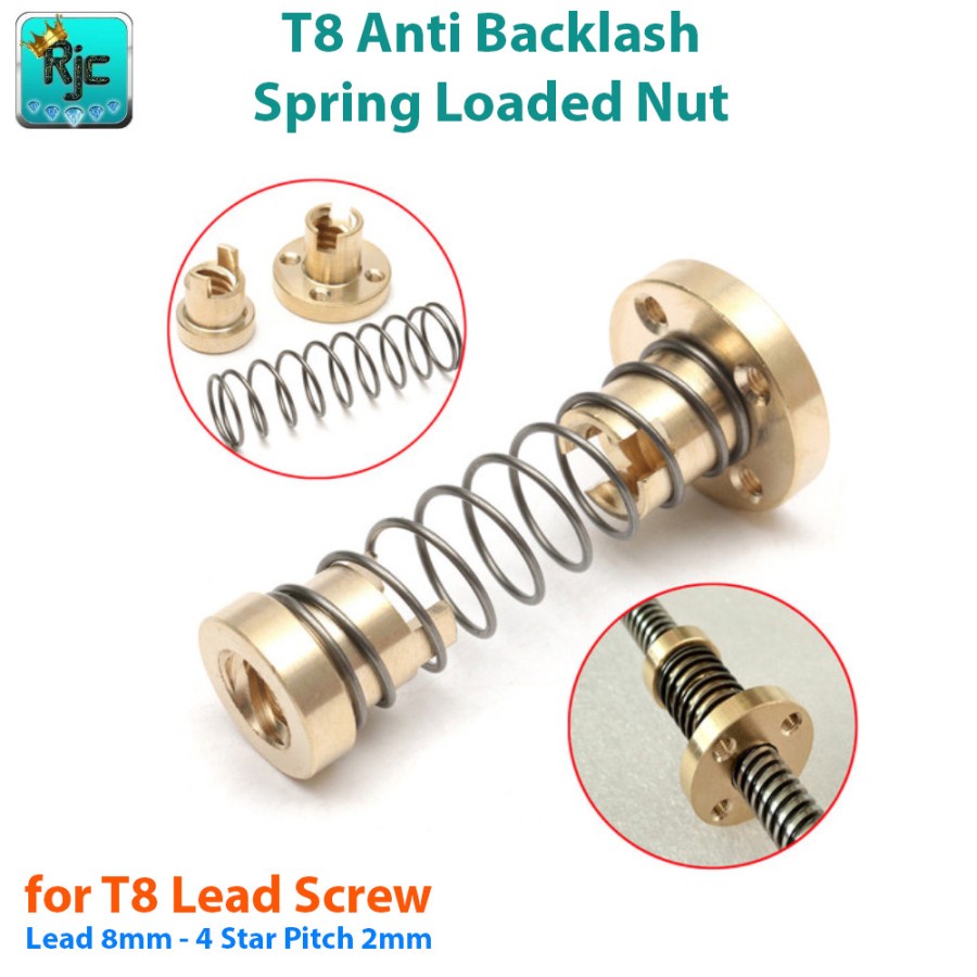 Jual T8 Anti Backlash Spring Loaded Nut for 8mm Lead Screw T8 Pitch 2mm | Shopee Indonesia