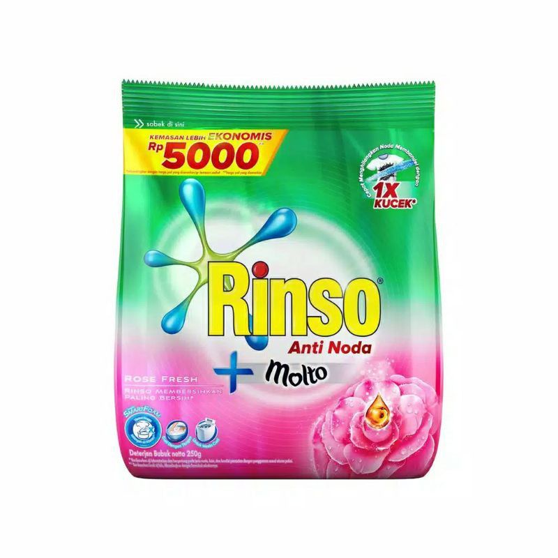 Jual Rinso Anti Noda + Molto 215gr Detergen Bubuk - Rose Fresh | Shopee ...