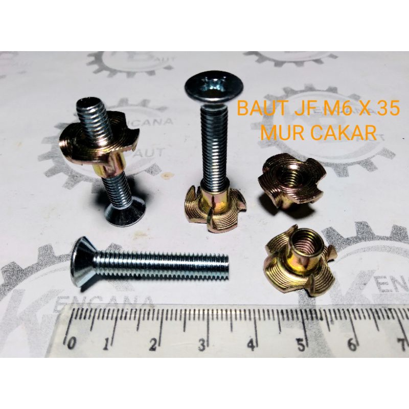 Jual BAUT JF M6 X 35 MM GALVANIS DAN MUR CAKAR / BAUT SPEAKER KUNCI OBENG PLUS(+) | Shopee Indonesia