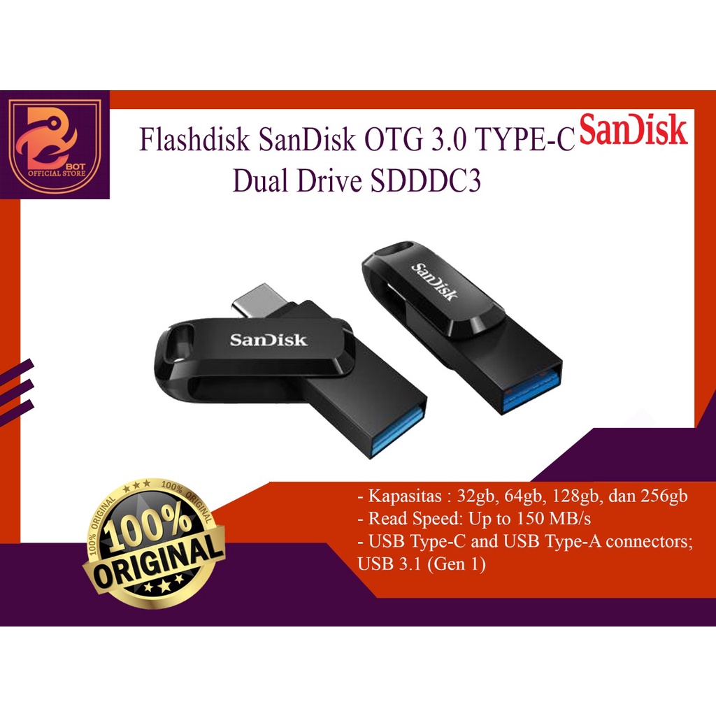 Jual SanDisk Ultra Dual Drive Go USB Type C Flashdisk 256GB-32GB SDDDC3 ...