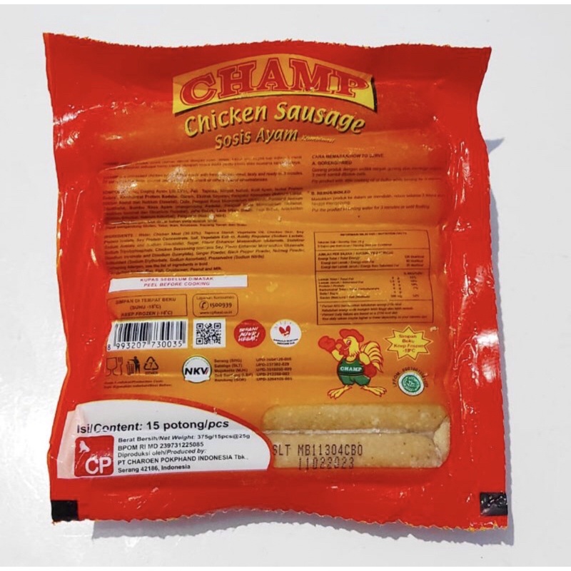 Jual CHAMP SOSIS AYAM 375 GR / SOSIS AYAM 1 KG / CHAMP | Shopee Indonesia