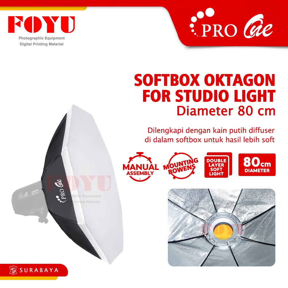 Jual Pro One | Softbox Oktagon for Studio Flash Bowens Mount Diameter 80 cm | Shopee Indonesia