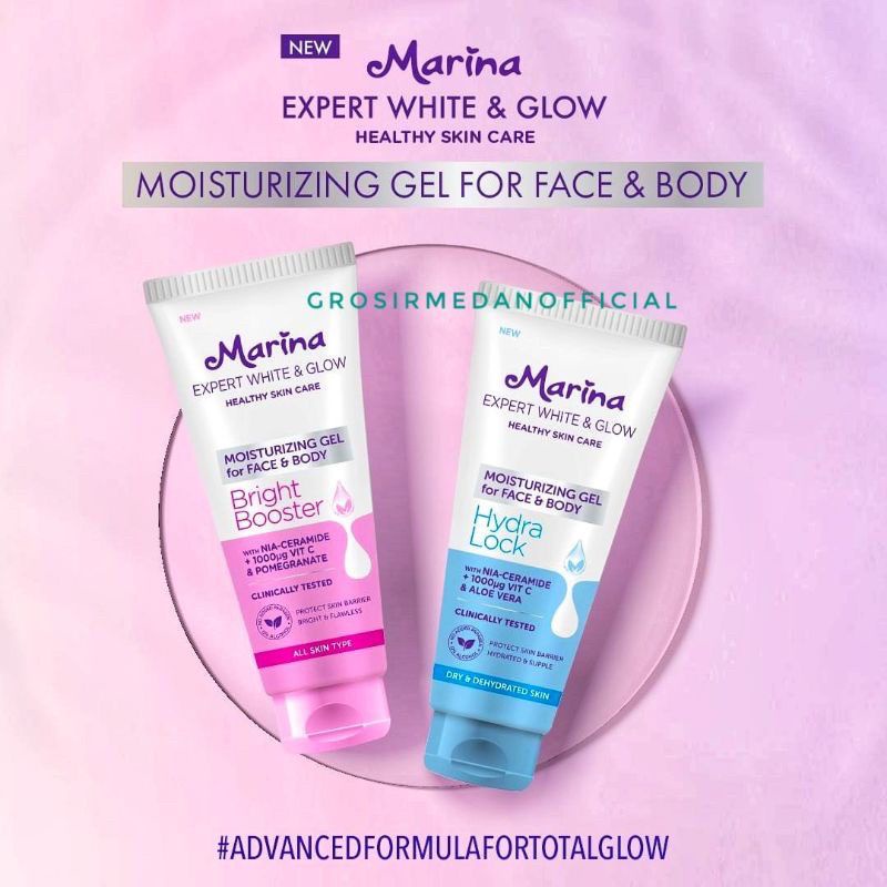 Jual Marina Moisturizing Gel For Face & Body Bright Booster 100ml ...